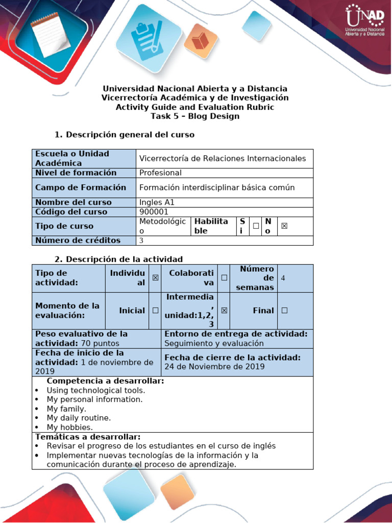 Activity guide and evaluation rubric - Task 5 - Blog Design | PDF | Blog | Evaluación