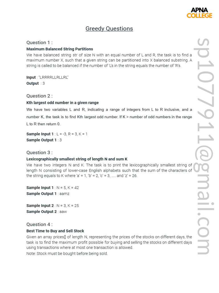 Greedy Questions | PDF