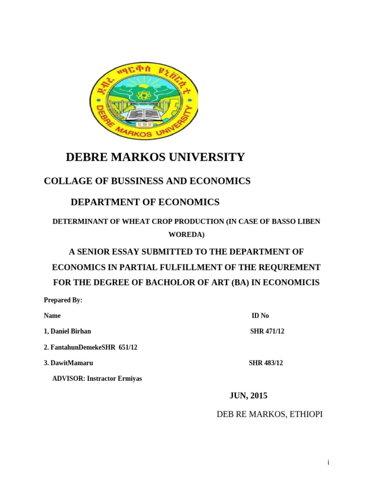 research daniel_dawit_fantantahun | PDF | Agriculture | Ordinary Least Squares