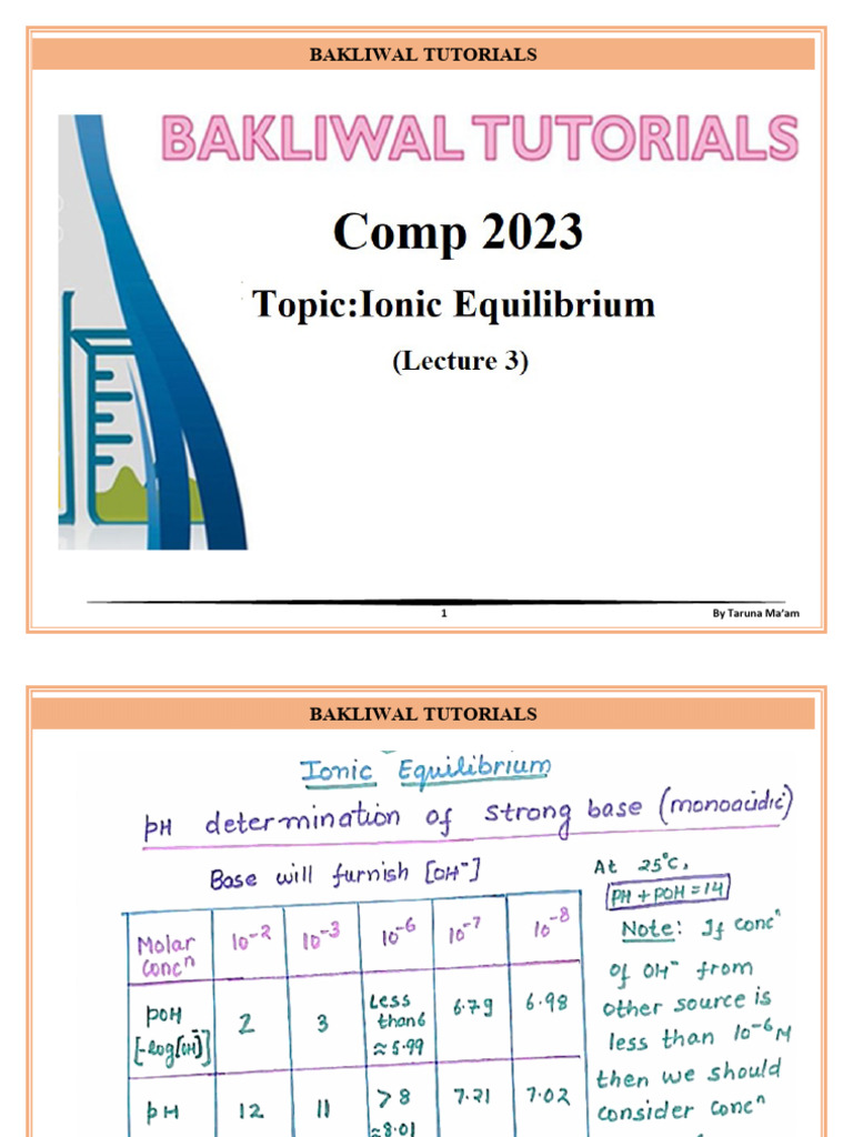 IONIC EQUILIBRIUM - Lecture 3 | PDF