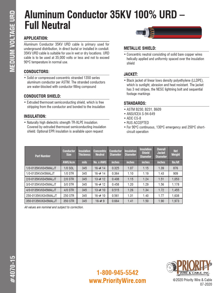 35KV URD Cable Specs for Engineers | PDF | Insulator (Electricity) | Electrical Conductor