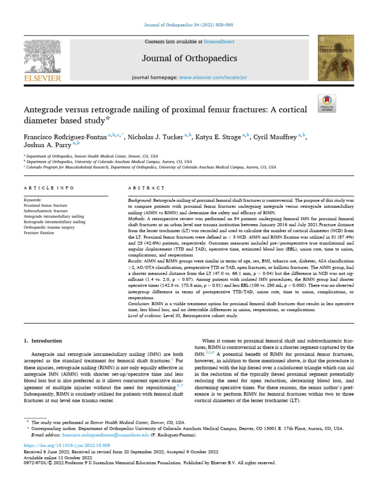 1 s2.0 S0972978X22002434 Main | PDF | Orthopedic Surgery | Confidence Interval