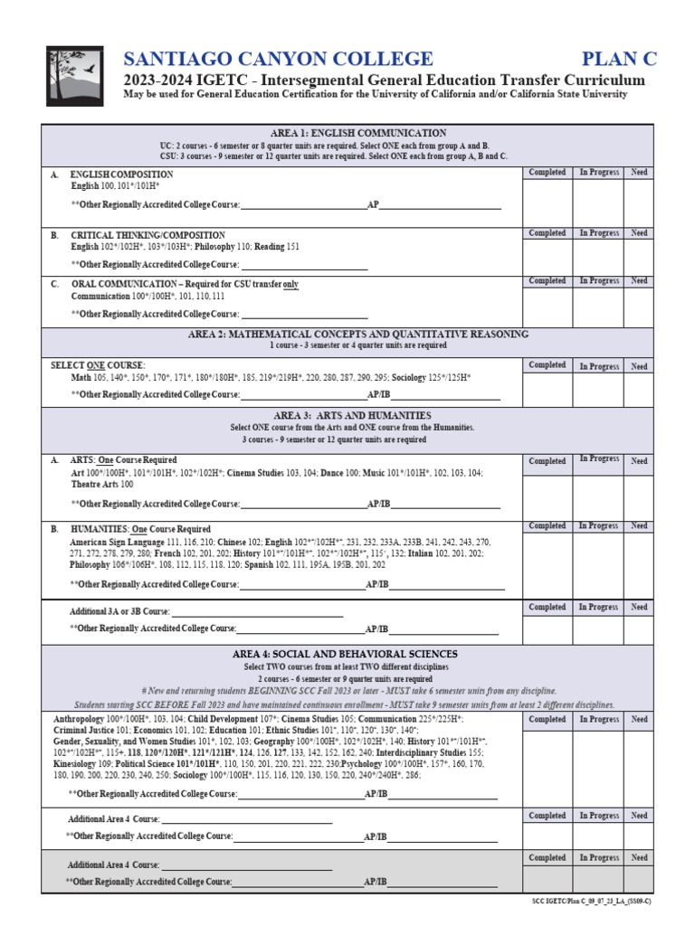 SCC 23-24_Plan C-IGETC_ | PDF | Science | Liberal Arts Education