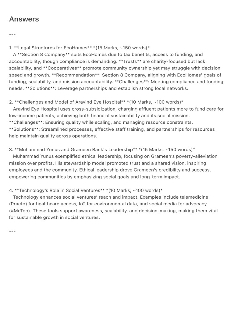 Legal Structures and Models for Social Ventures | PDF