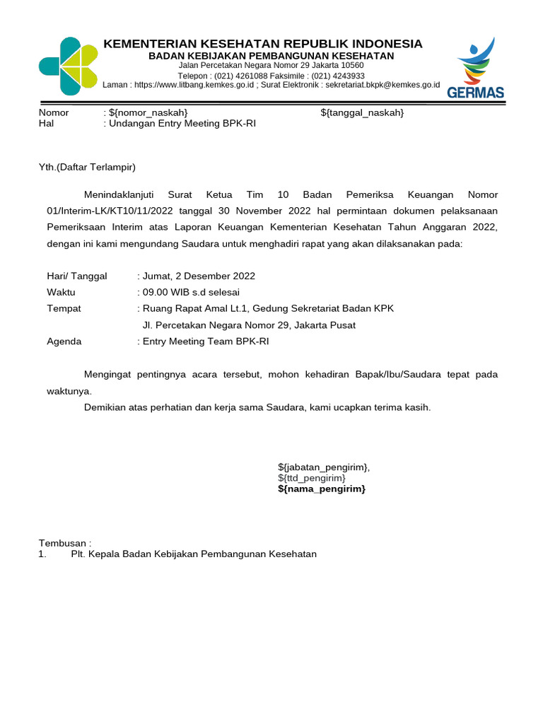 Surat Entry Undangan Meeting BPK - 2des22 | PDF