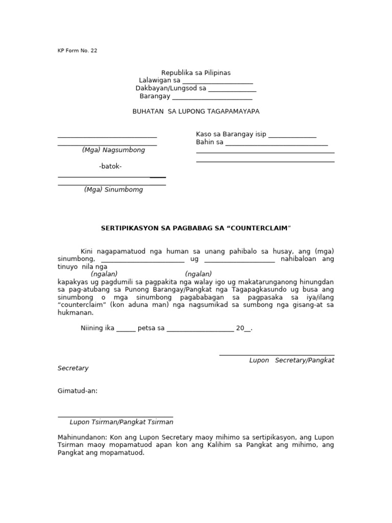 22 KP Form BAR COUNTERCLAIM | PDF