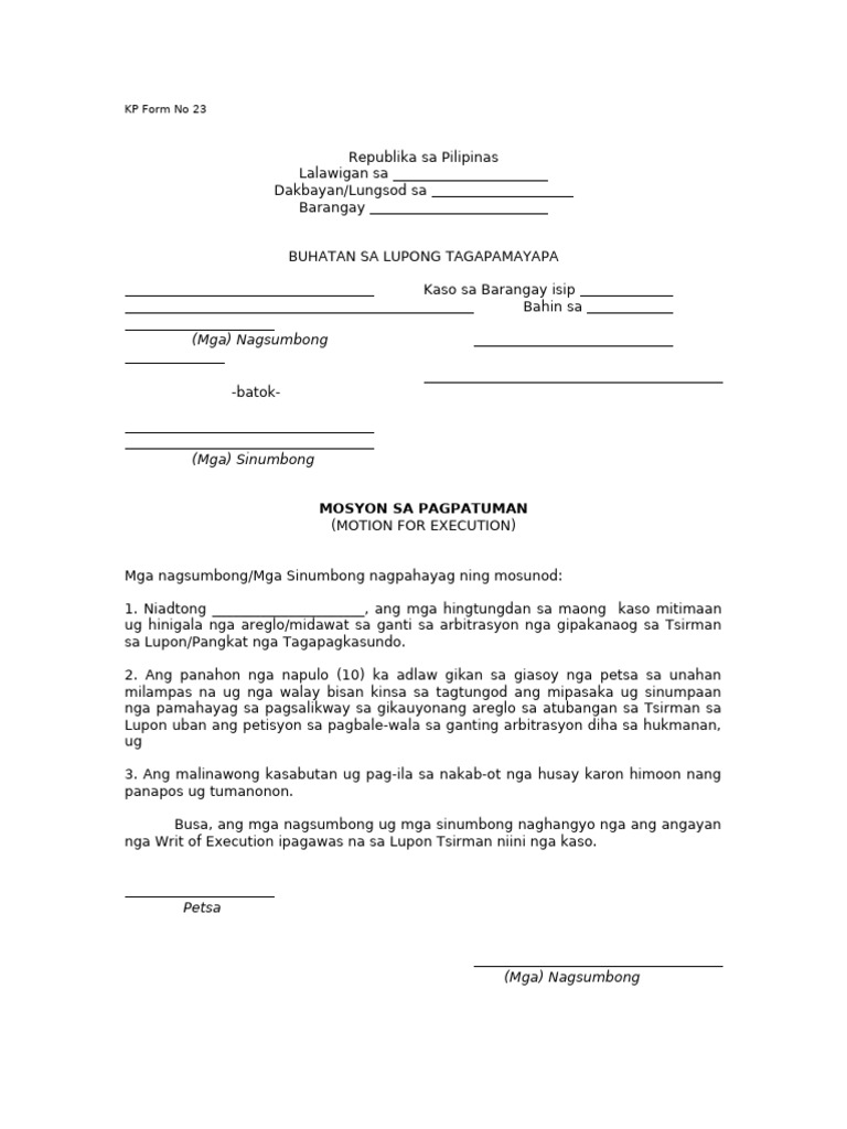 23 KP Form MOTION FOR EXECUTION | PDF