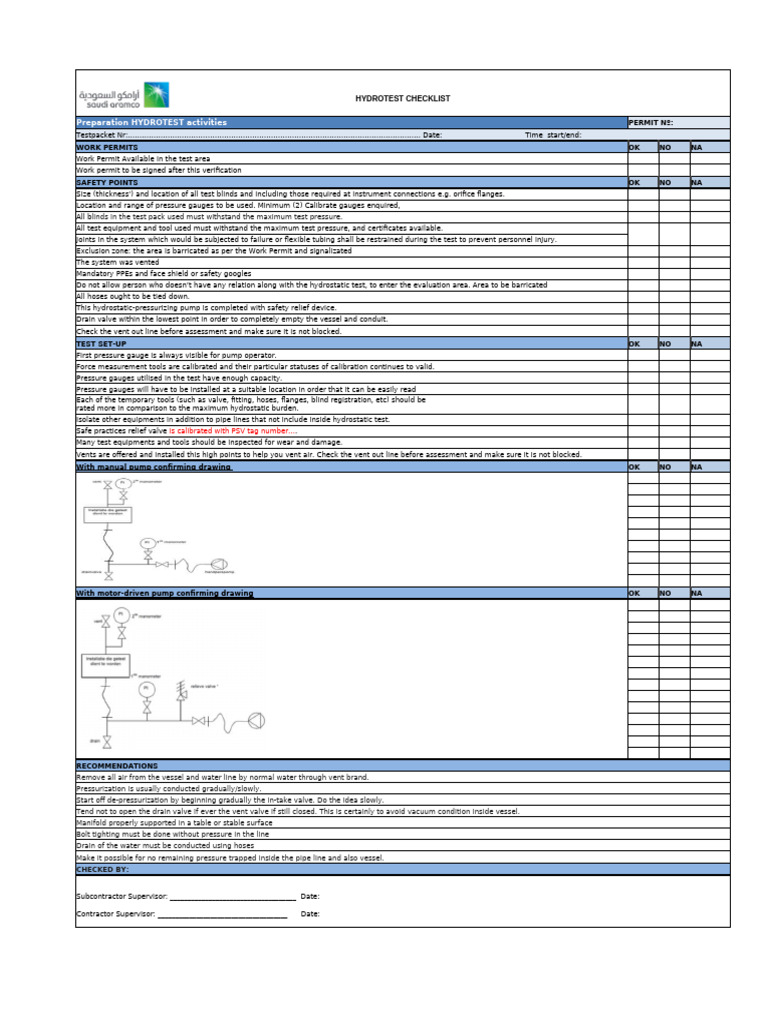 Hydrotest Procedure Checklist | PDF | Manufactured Goods | Gases