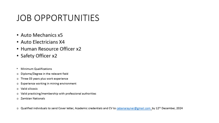 Job Openings: Mechanics, HR, Safety Roles | PDF