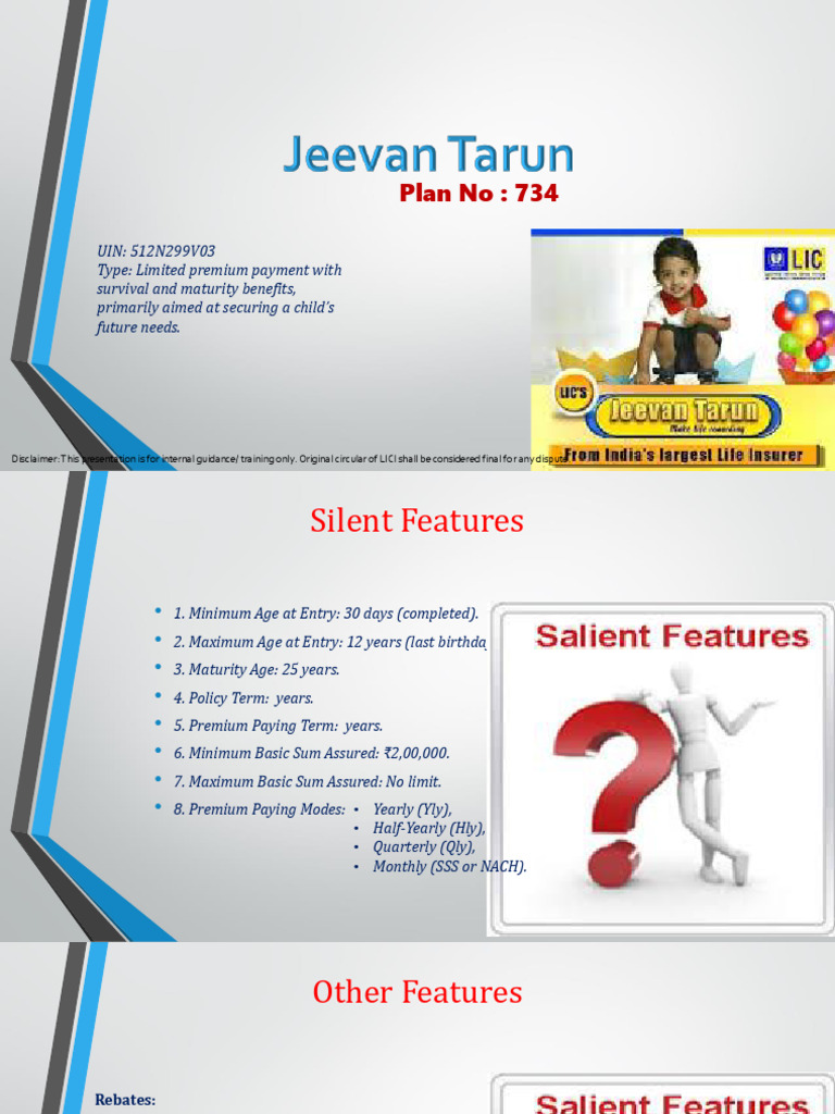 Jeevan Tarun Plan 734 | PDF | Insurance | Life Insurance