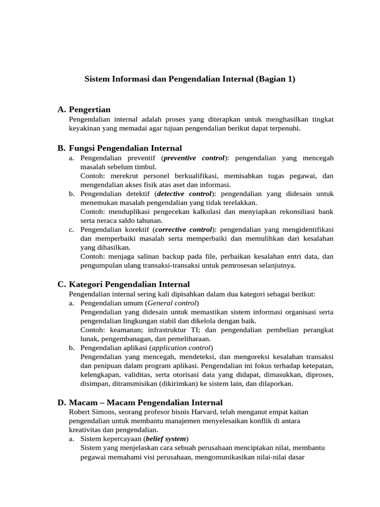 Sisitem Informasi dan Pengendalian Internal | PDF