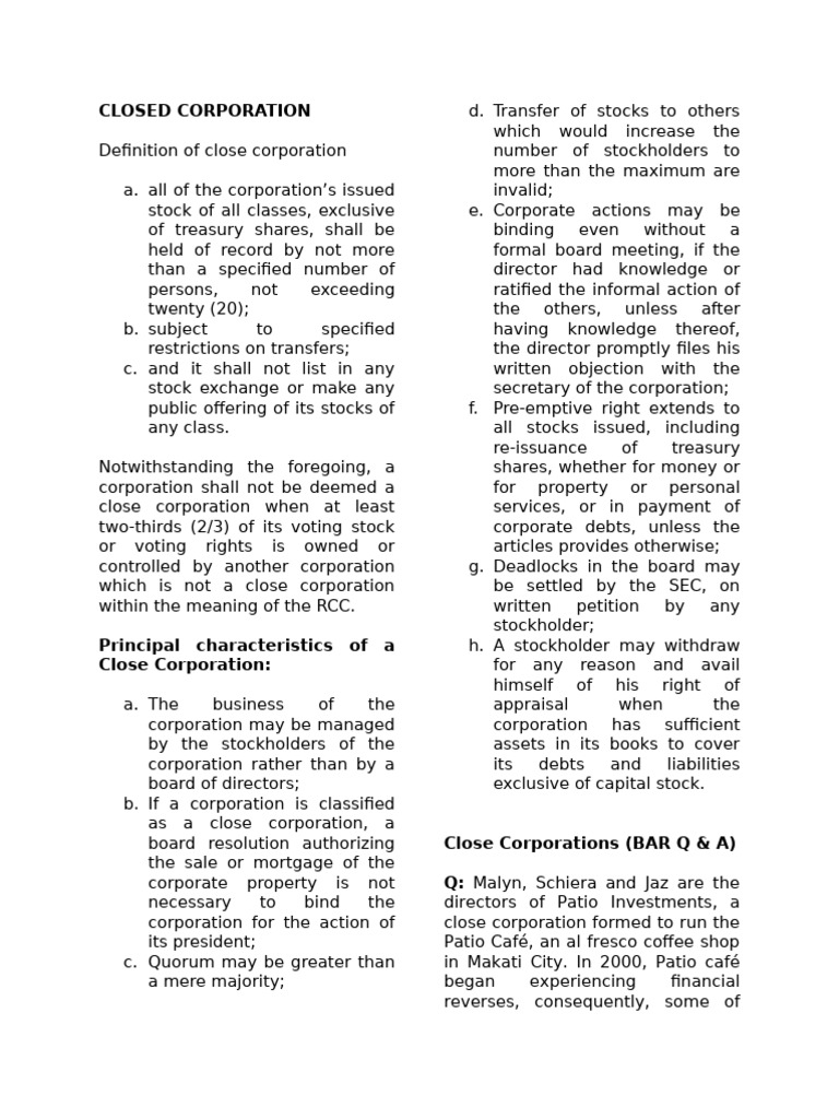 CLOSED-CORPORATION | PDF | Corporations | Stocks