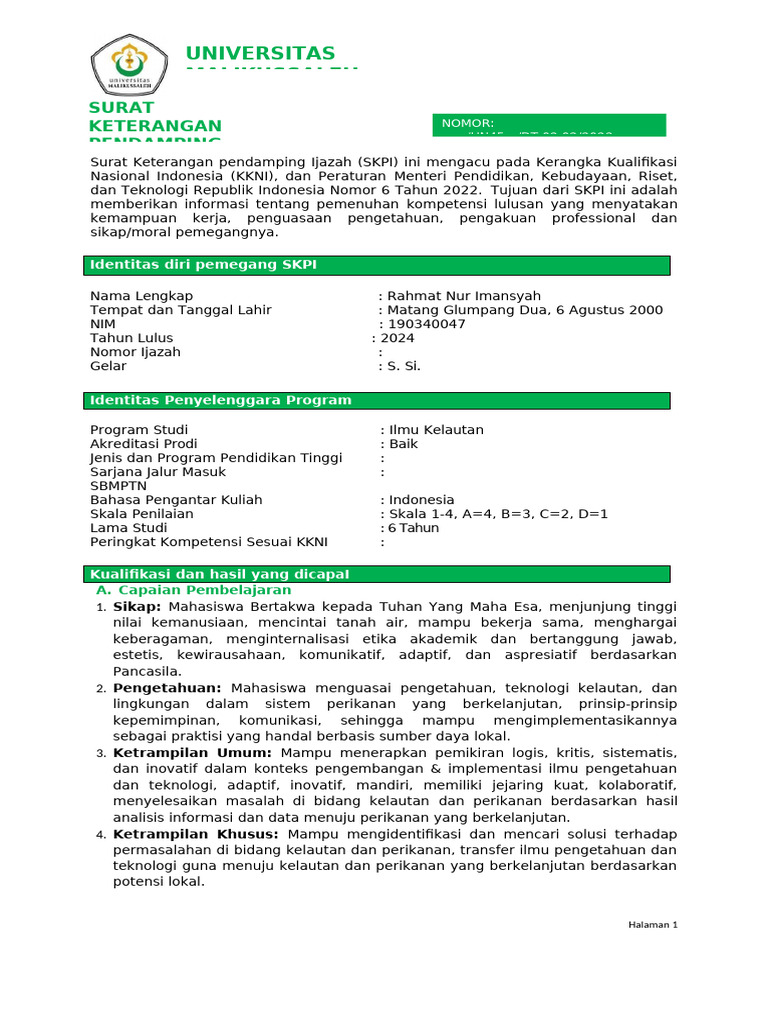FORM SKPI - Rahmat Nur Imansyah | PDF