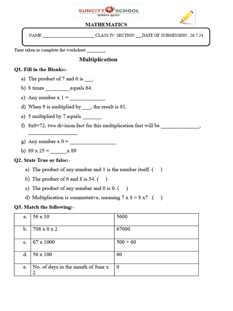 Multiplication Grade 4 (19.7.24) - 2 | PDF