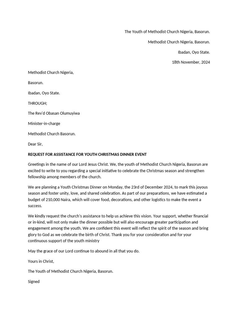 Letter For Youth Dinner Basorun | PDF