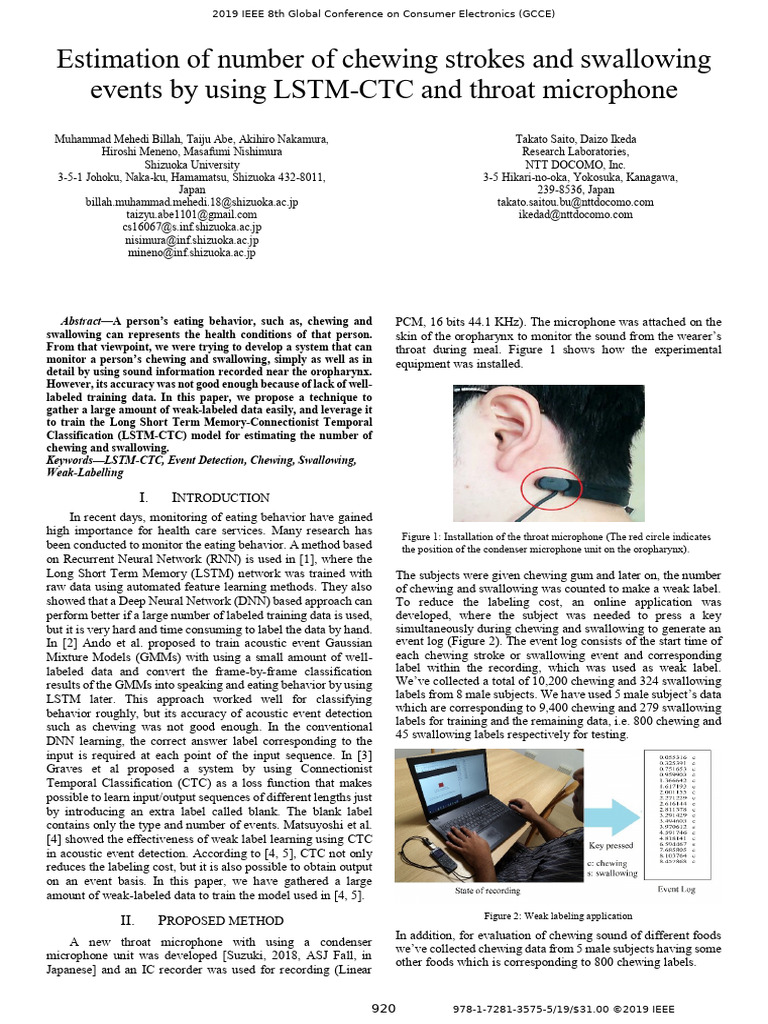 Estimation of Number of Chewing Strokes and Swallowing Events by Using LSTM-CTC and Throat ...