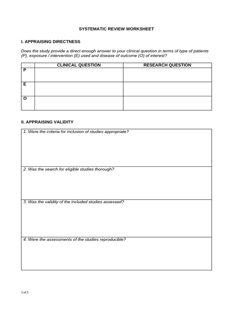 Systematic Review Worksheet | PDF