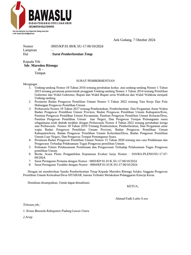 Surat SP 3 Mareden PKD Sitabar | PDF