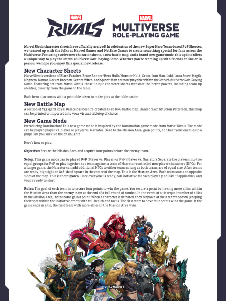 Marvel Rivals Character Sheets Released | PDF