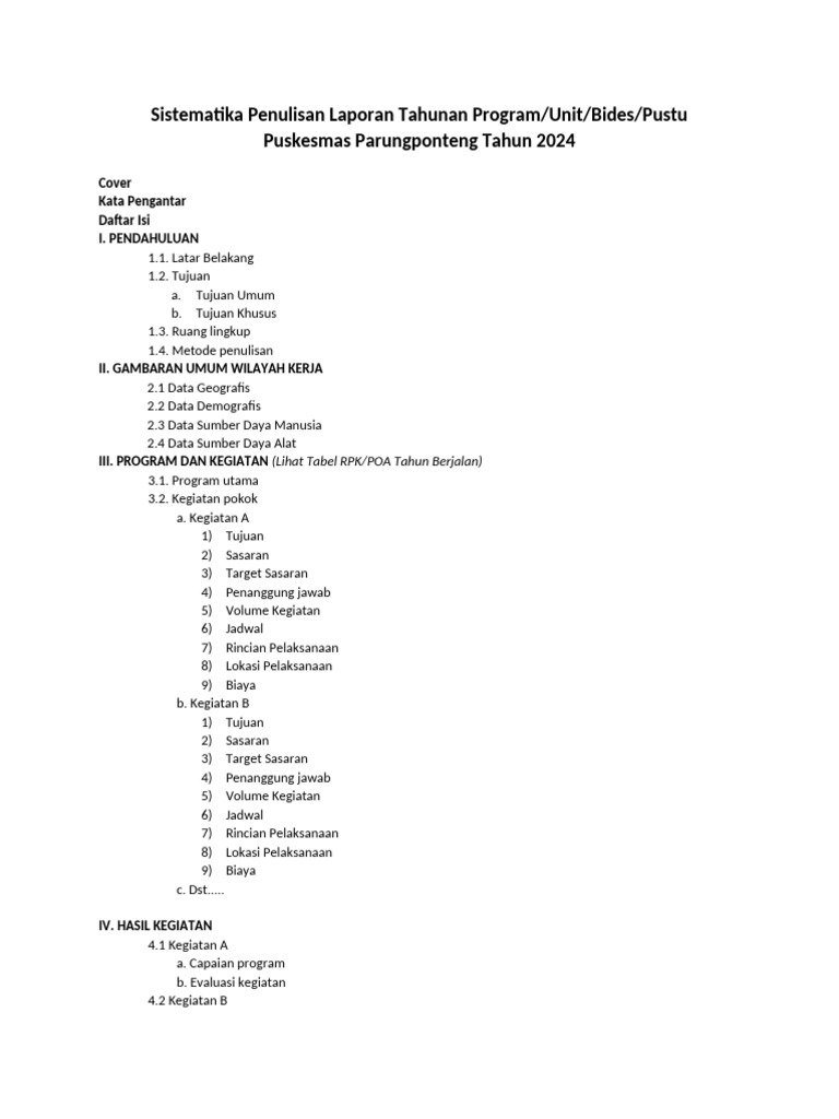 PKM Parpon_Sistematika Penulisan Laporan Tahunan 2024 | PDF