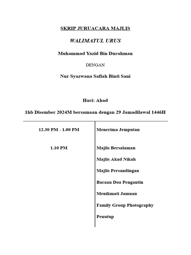 Skrip Juruacara Majlis 1-12-24 | PDF