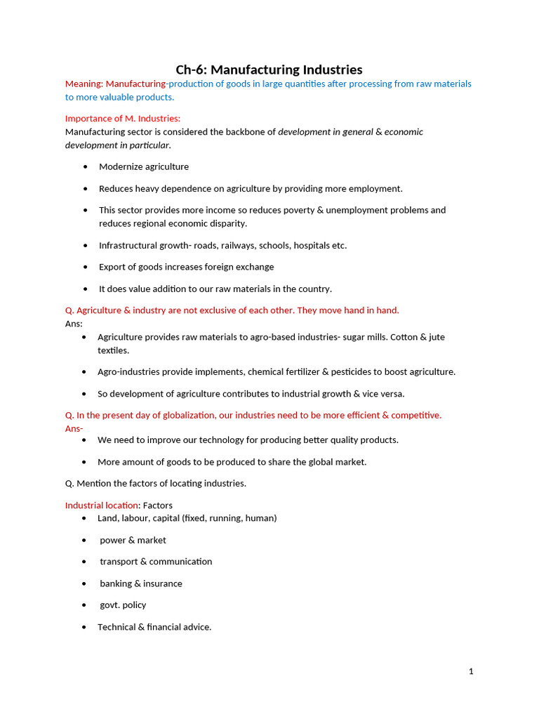 CH 6 Manufacturing Industry 1 | PDF | Aluminium | Textiles
