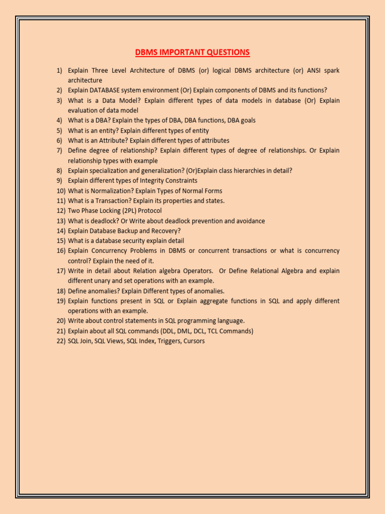 Dbms Important Questions | PDF