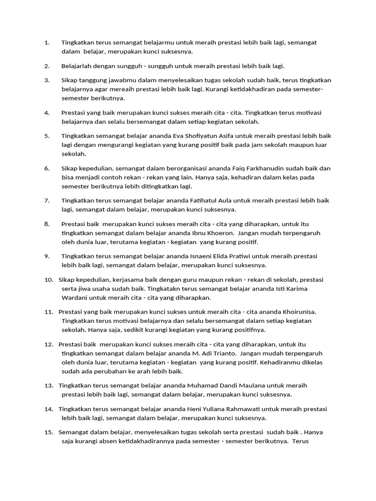 Catatan Wali Kelas Untuk Rapot | PDF