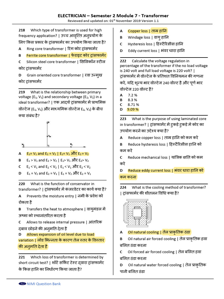 Electrician 1ST Year Question Bank-69-74 | PDF