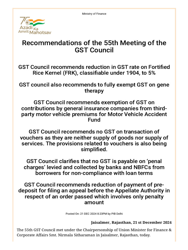 Recommendations from 55th GST Council Meeting | PDF | Value Added Tax ...