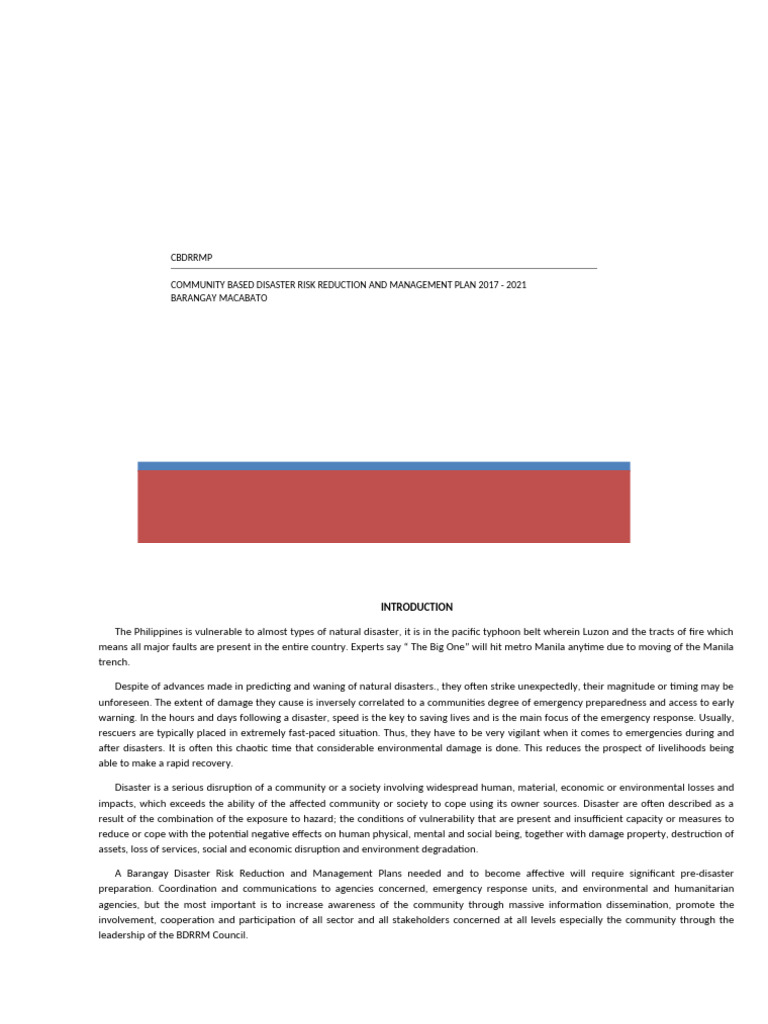 CBDRRM Plan 2017-2021 Macabato | PDF | Natural Disasters | Disaster ...