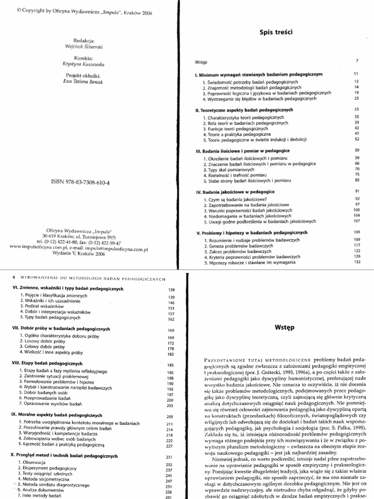 Spis-Łobocki M. (2006), Wprowadzenie Do Metodologii Badań Pedagogicznych PDF | PDF