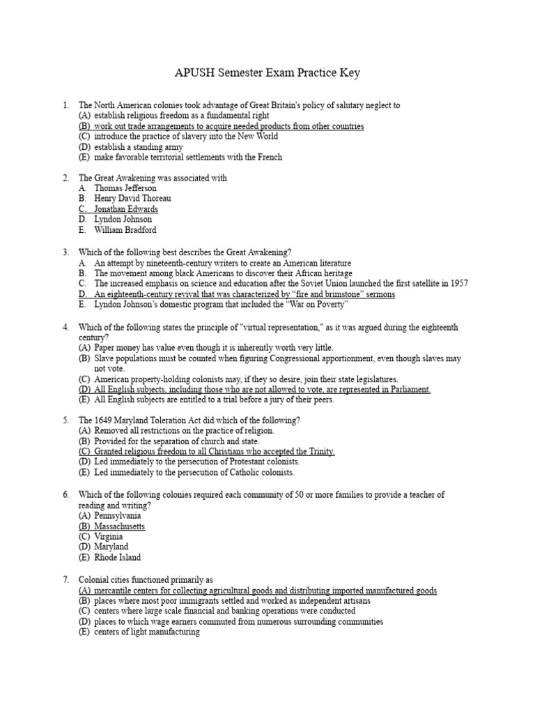 APUSH Semester Exam Key | PDF | Slavery In The United States ...