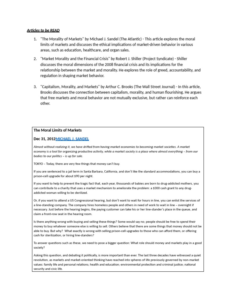 Articles to be READ | PDF | Market (Economics) | Virtue Ethics