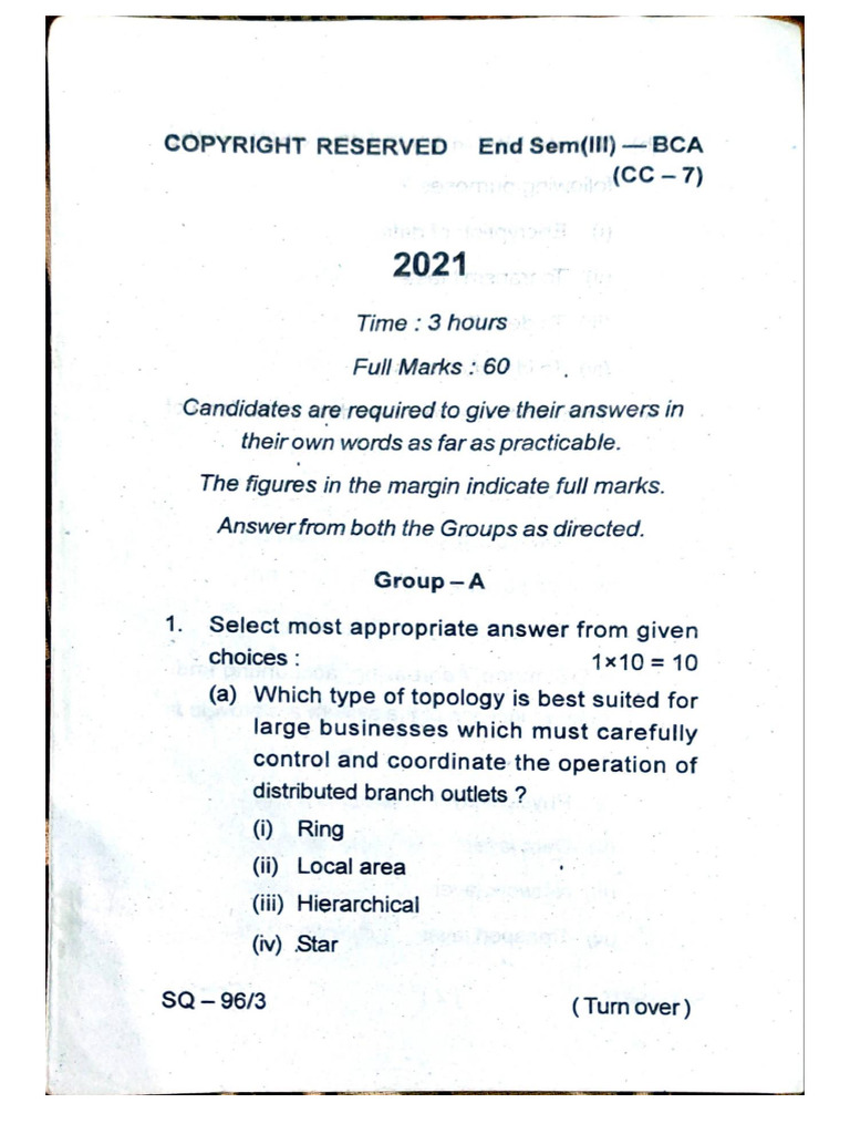 Bca Networking Pyq 2021 | PDF