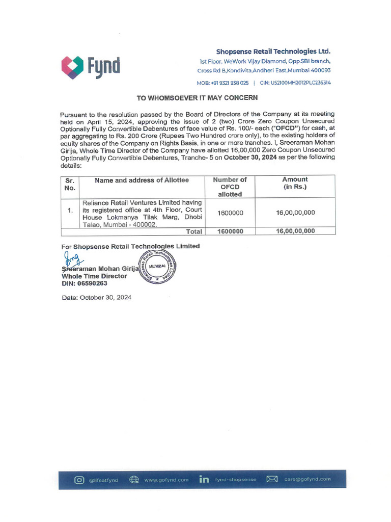 03BG Rights Issue Certificate of Allotment 04-12-2024 | PDF
