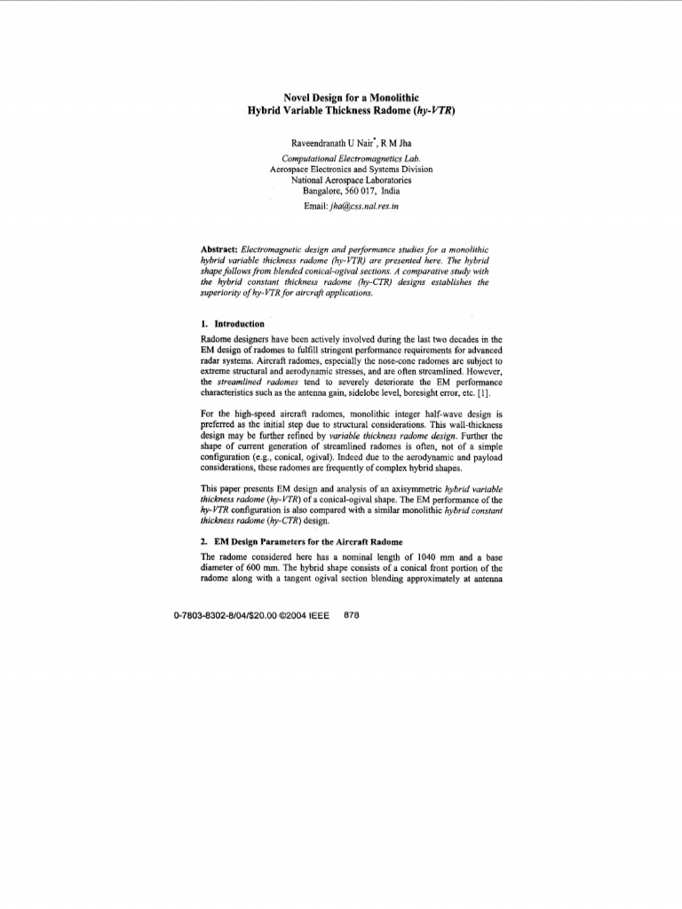 Design of Monolithic Hybrid Variable Thickness Radome - Nair2004 | PDF ...