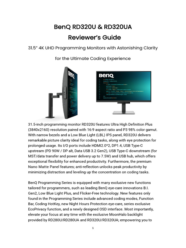 BenQ RD320U_RD320UA Reviewer's Guide_FA (2) | PDF | Computer Monitor ...