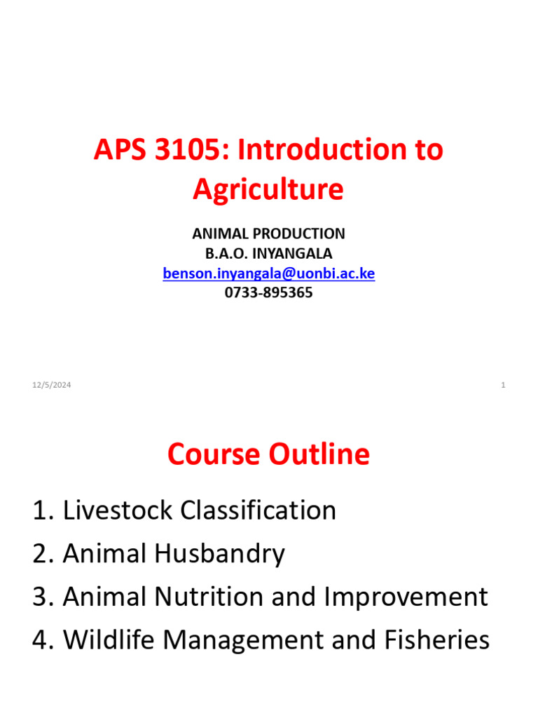 APS 3105 Introduction To Agriculture - Animal Production Lecture | PDF ...