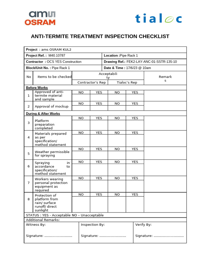 Anti Termite Checklist | PDF