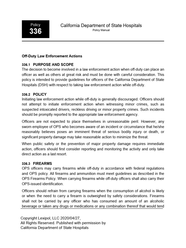 Off-Duty Law Enforcement Guidelines | PDF | Driving Under The Influence ...