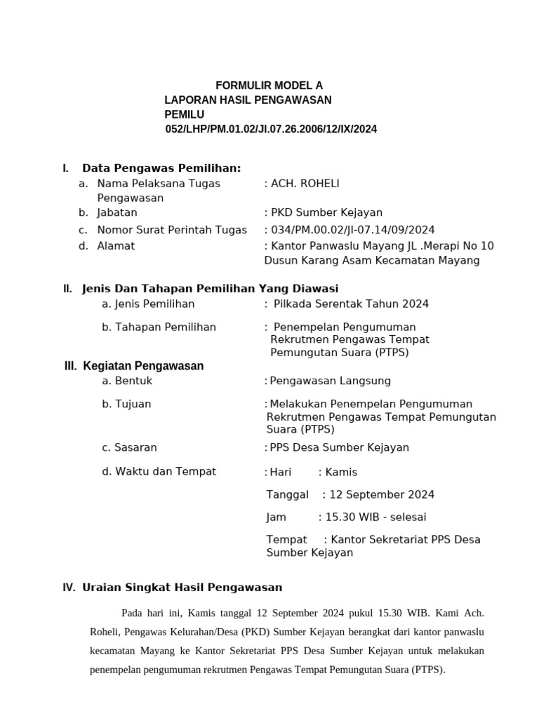 052-12 September 2024 FORM A Penempelan Pengumuman Rekrutmen Ptps | PDF