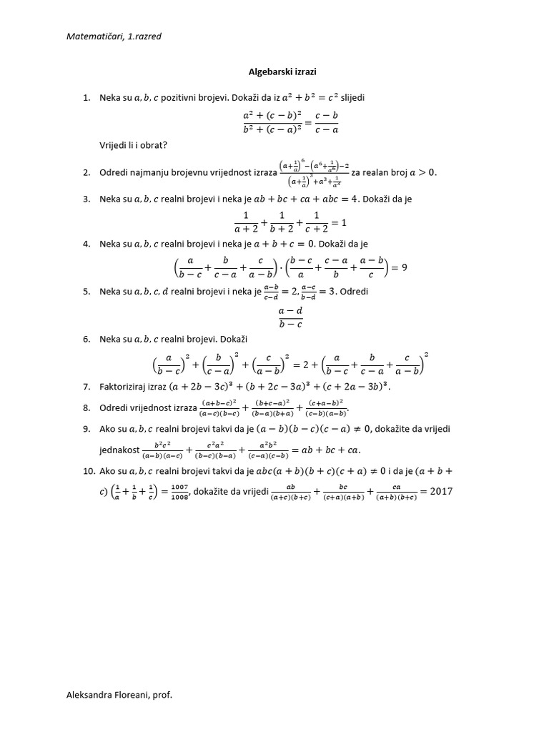 Algebarski_izrazi | PDF