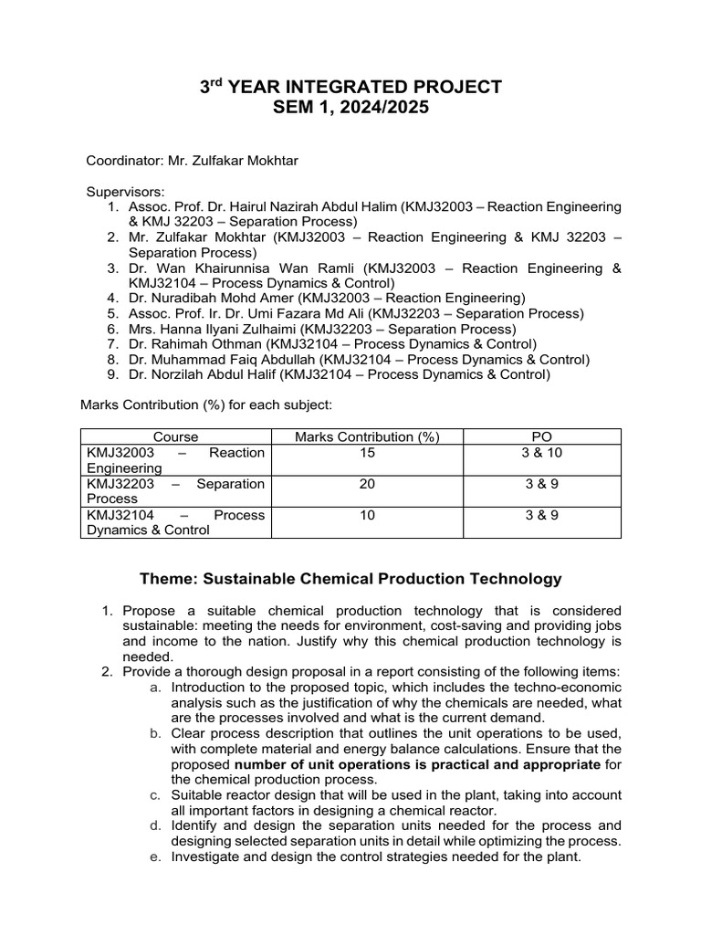 3RD YEAR INTEGRATED PROJECT Sem 1 2024-2025 Finalized-1 | PDF | Control Theory | Chemical ...