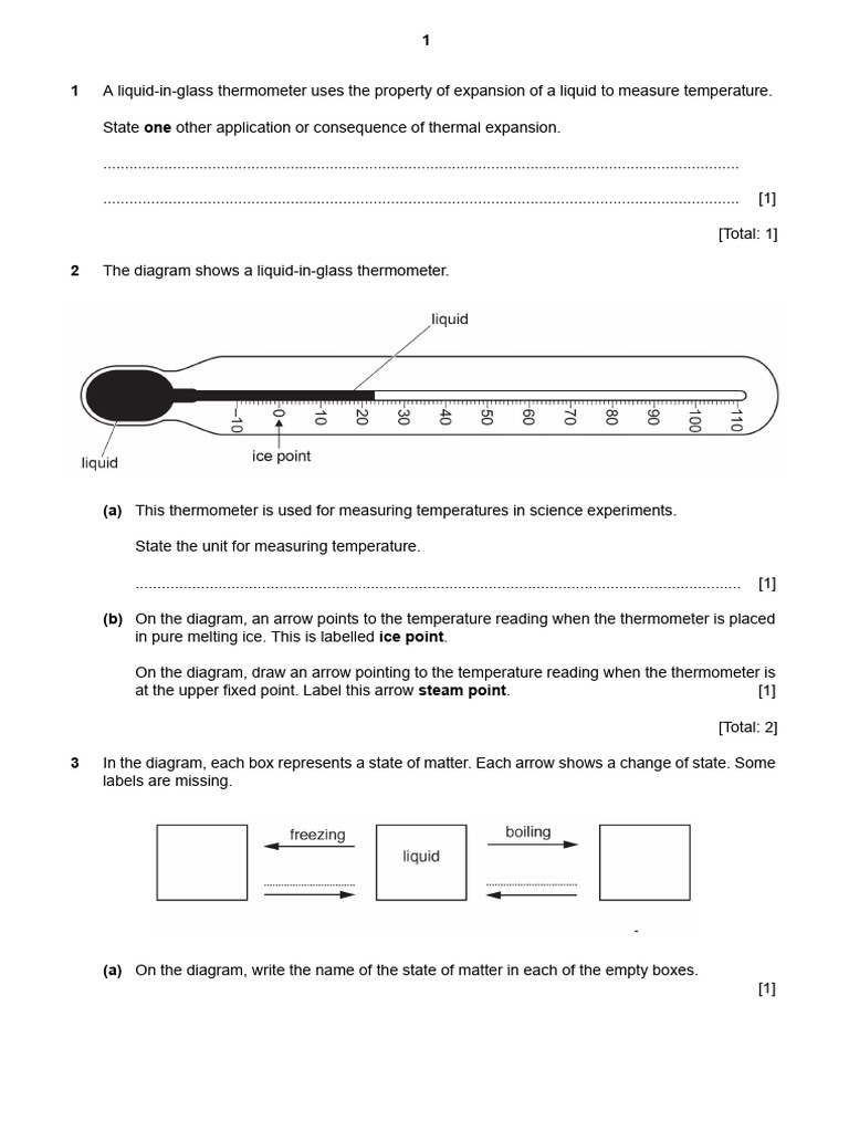 Labeled Diagram of Liquid-in-Glass Thermometer | PDF | Thermometer ...