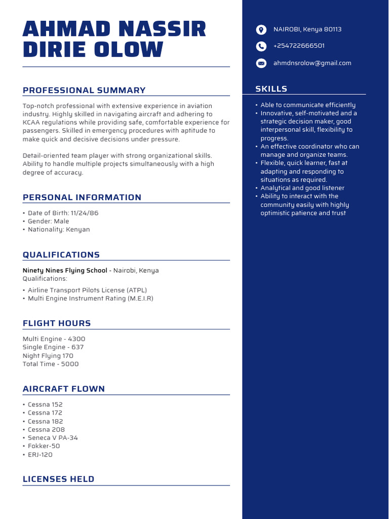 AHMAD CV | PDF | Kenya | Aviation