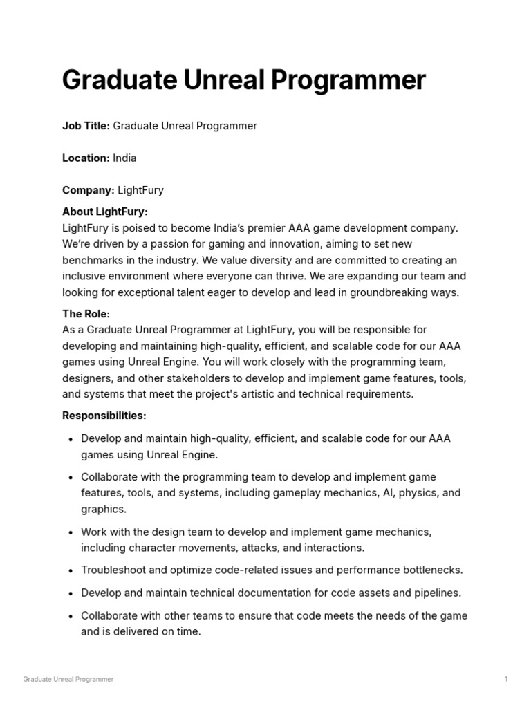 Graduate Unreal Programmer | PDF | Computer Programming | Computing