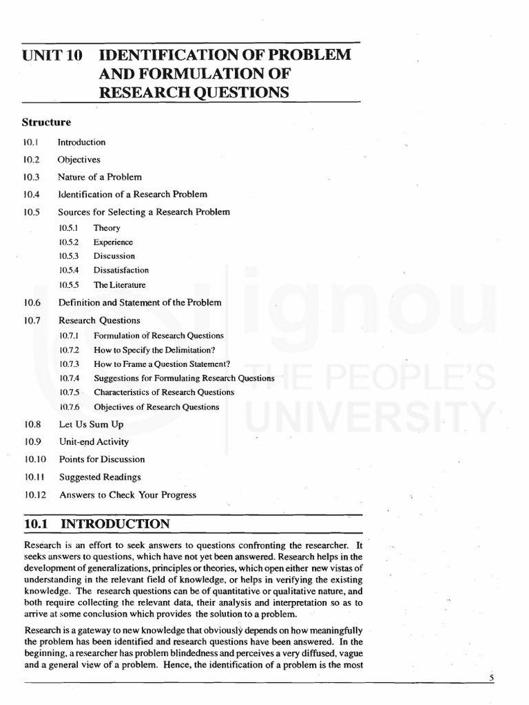 Identification of Problem and Formulation of Research Question | PDF ...