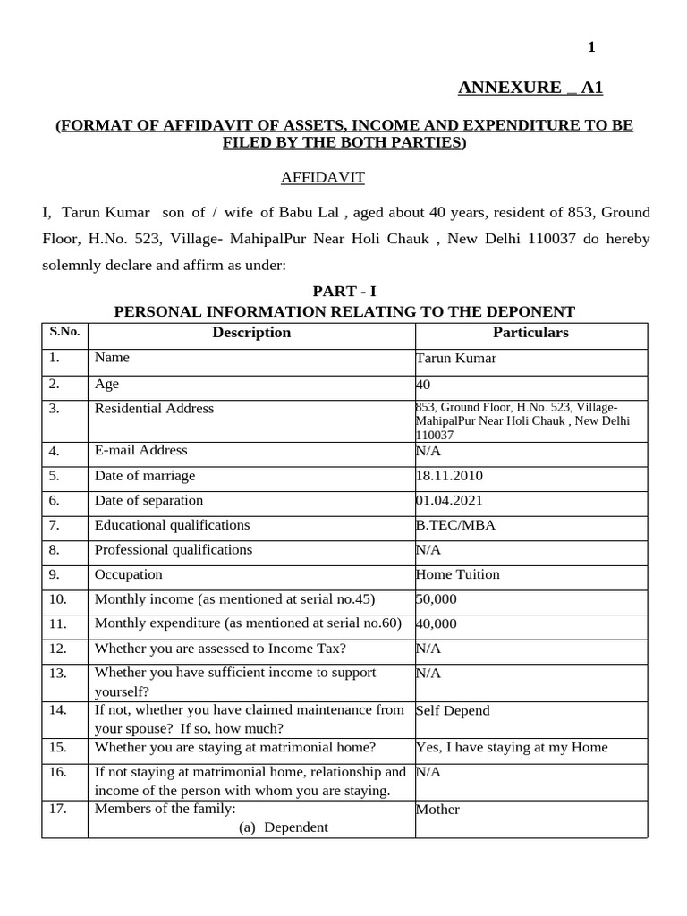 Income Affidavit Format | PDF | Employee Benefits | Expense