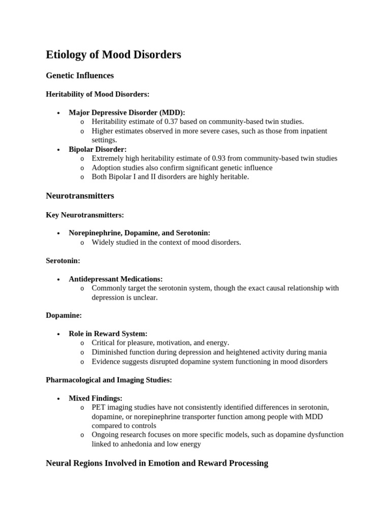 Causes of Mood Disorders Explained | PDF | Major Depressive Disorder ...